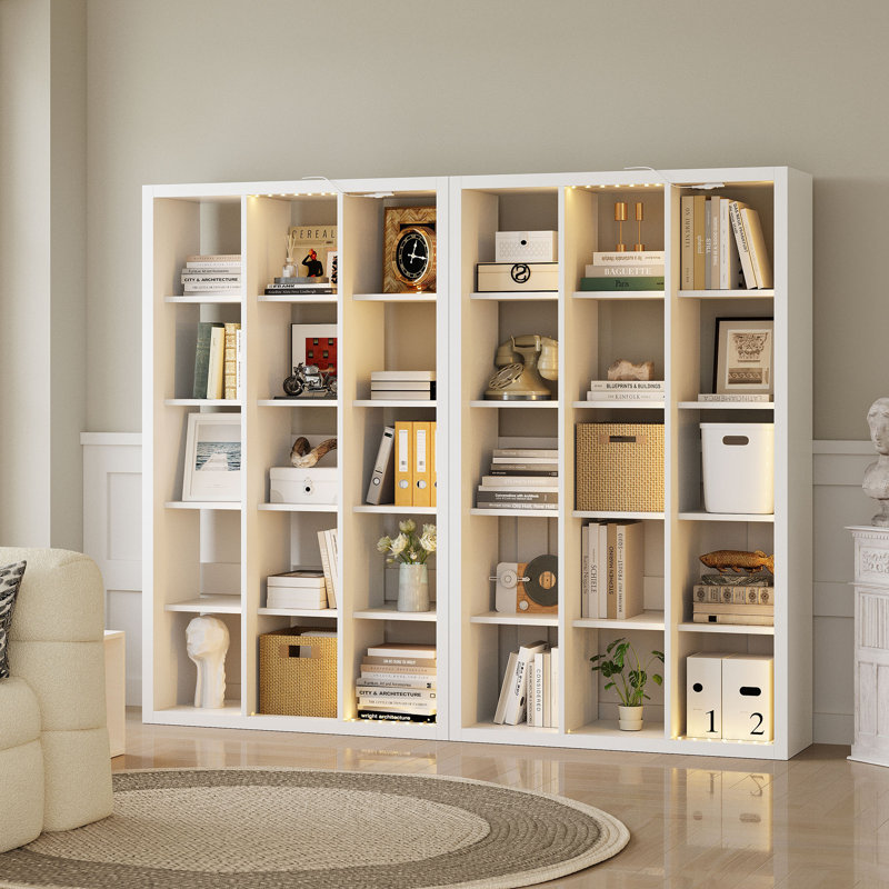 Modern Style 15 Cube Storage Display Shelf With Led Lights Wooden Bookcase Horizontally Or Vertically Use White